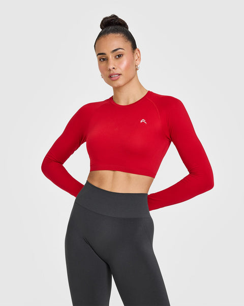 Go To Seamless Fitted Crop Long Sleeve Top Fire Red | Oner Active