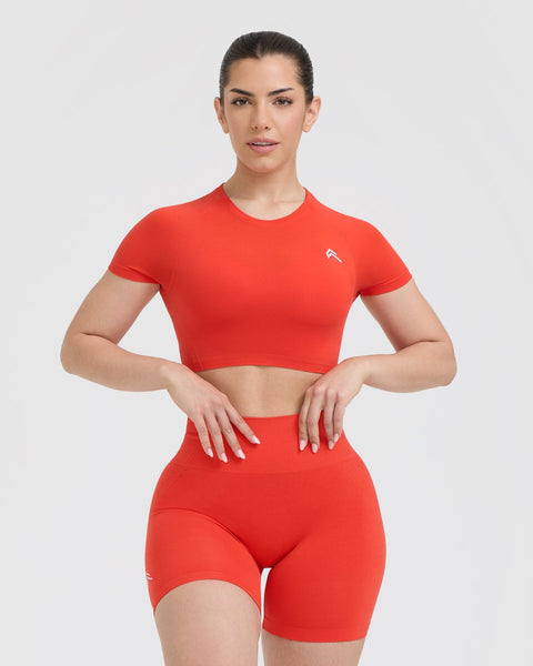Go To Seamless Fitted Crop Top - Farbe Charged Orange | Oner Active