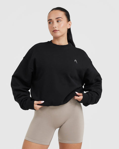 Schwarzes Oversize Sweatshirt Damen Rundhalsausschnitt | Oner Active